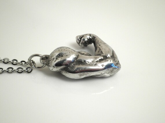 Human Biceps Necklace Athletic Arm Pendant Bodybuilder by Farjil