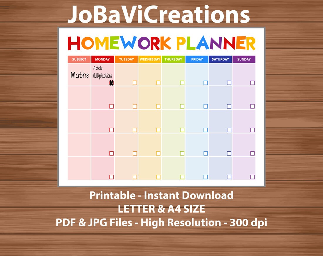 Kids Homework Planner Printable Childs Homework Planner Kids