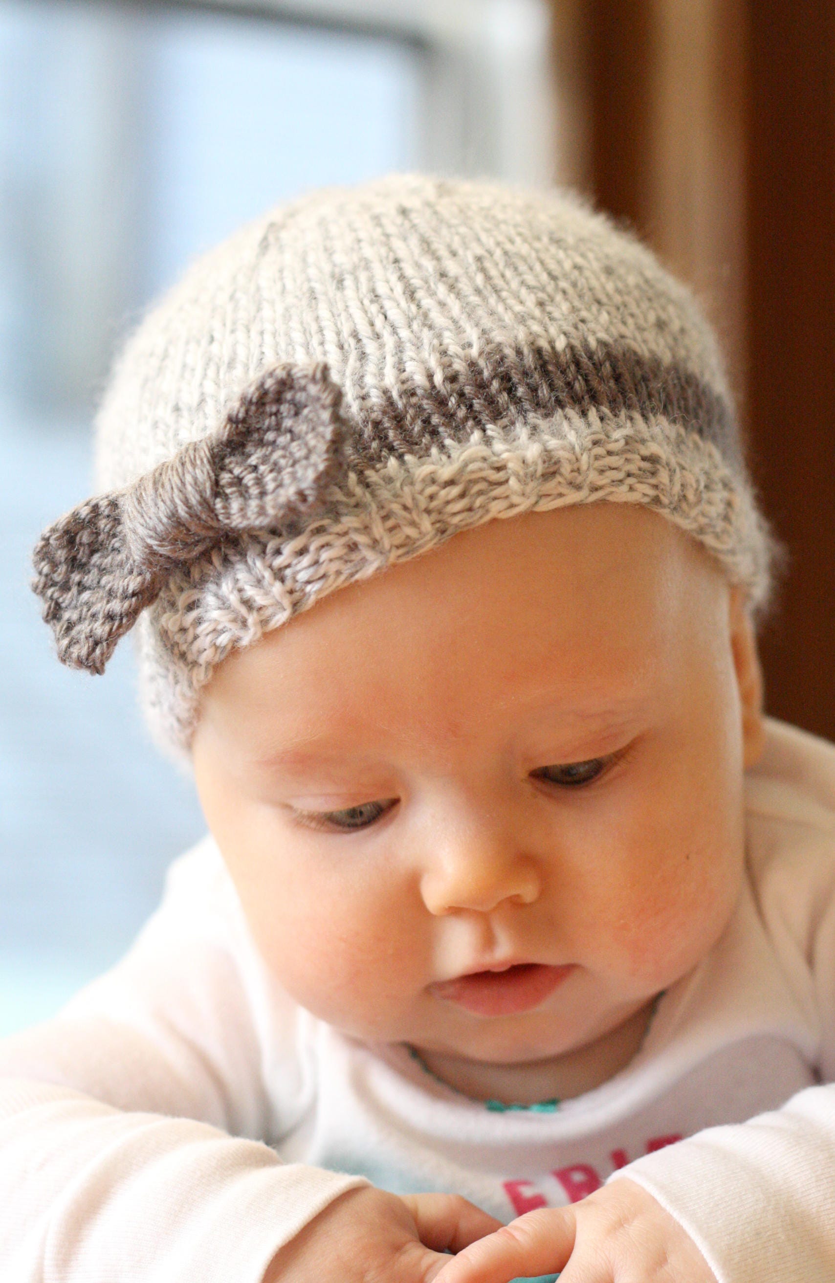 Knit Bow Baby Hat KNITTING PATTERN Knit Hat Pattern For