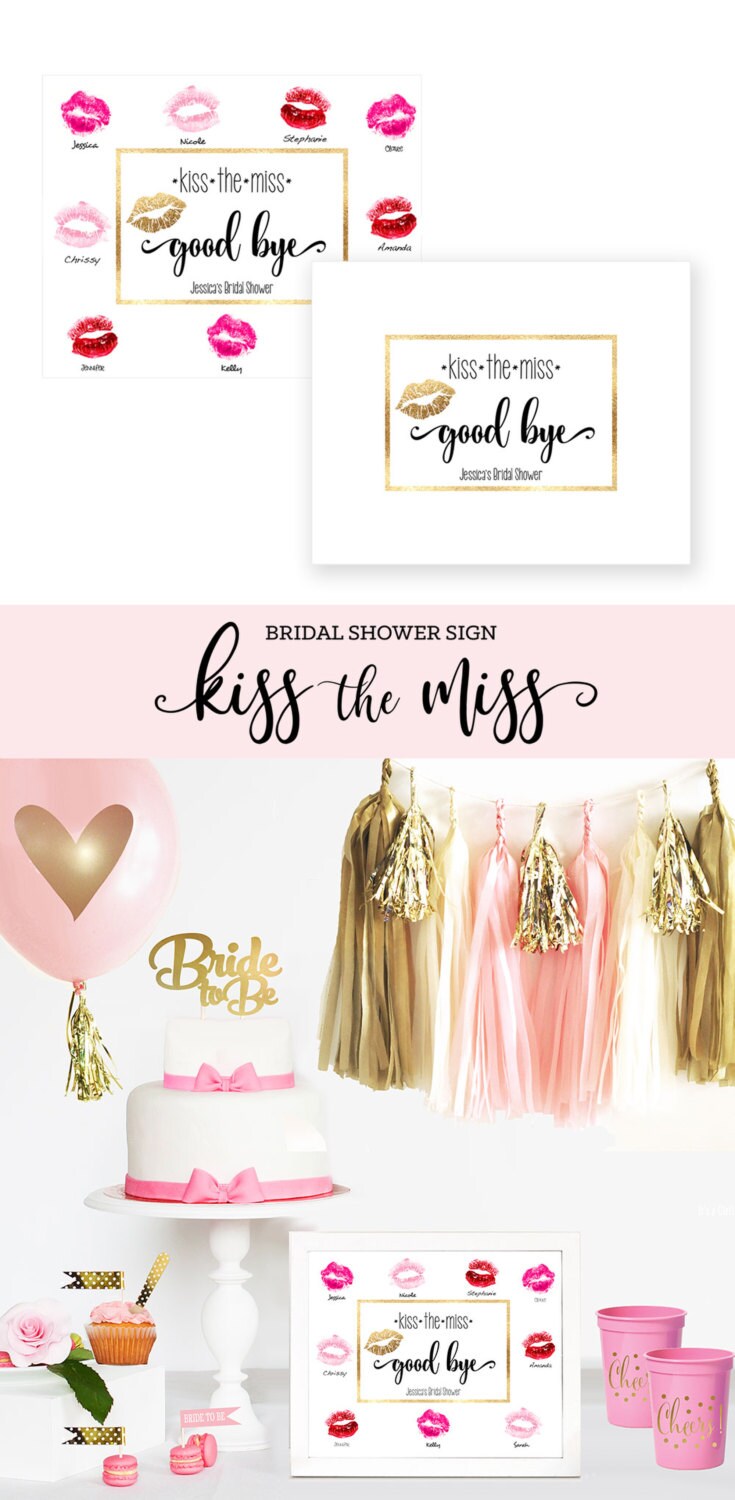 Kiss the Miss Goodbye Sign Bridal Shower Decor Bridal