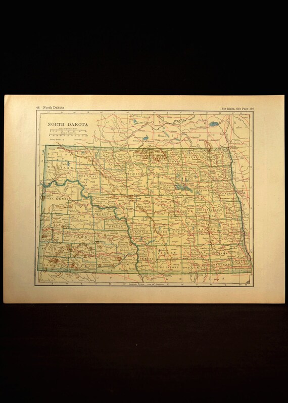 North Dakota Map North Dakota Railroad Antique 1920s