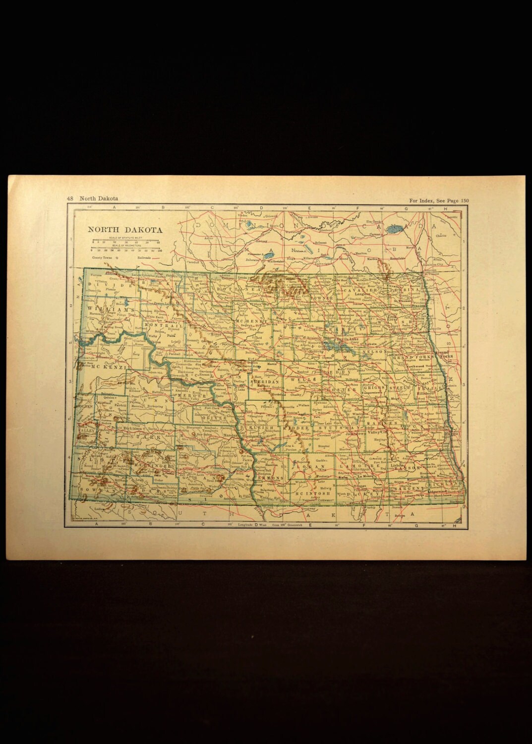 North Dakota Map North Dakota Railroad Antique 1920s