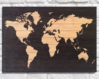 Wood world map | Etsy