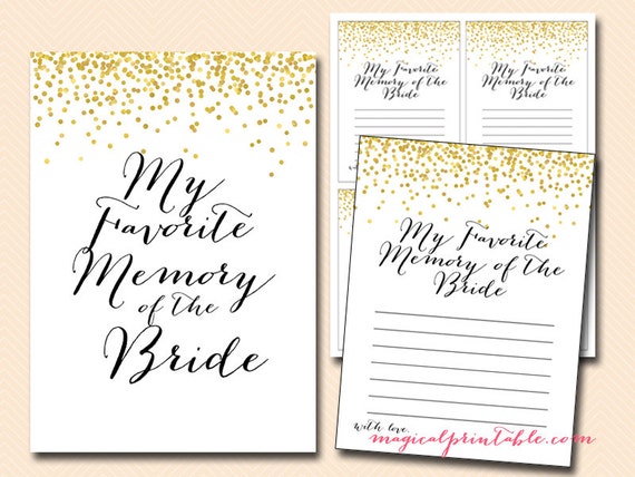 My favorite memory of the bride card and sign Gold Confetti