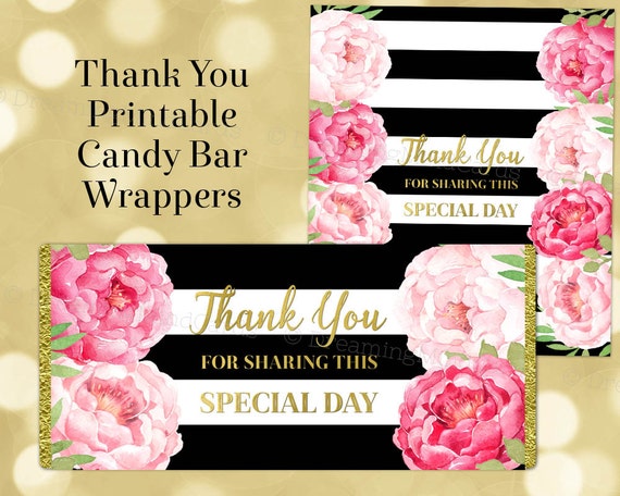 Printable Candy Bar Wrapper Labels Thank You Pink Watercolor