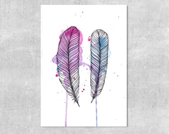 Colorful feather art | Etsy