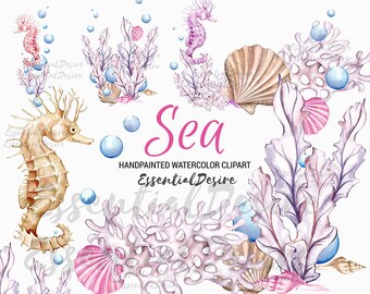 Mermaid Clipart Watercolor Sea Underwater Illustration