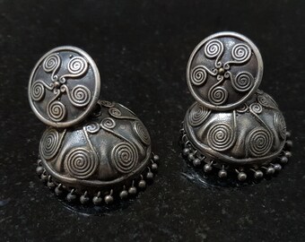 Silver jhumkas | Etsy