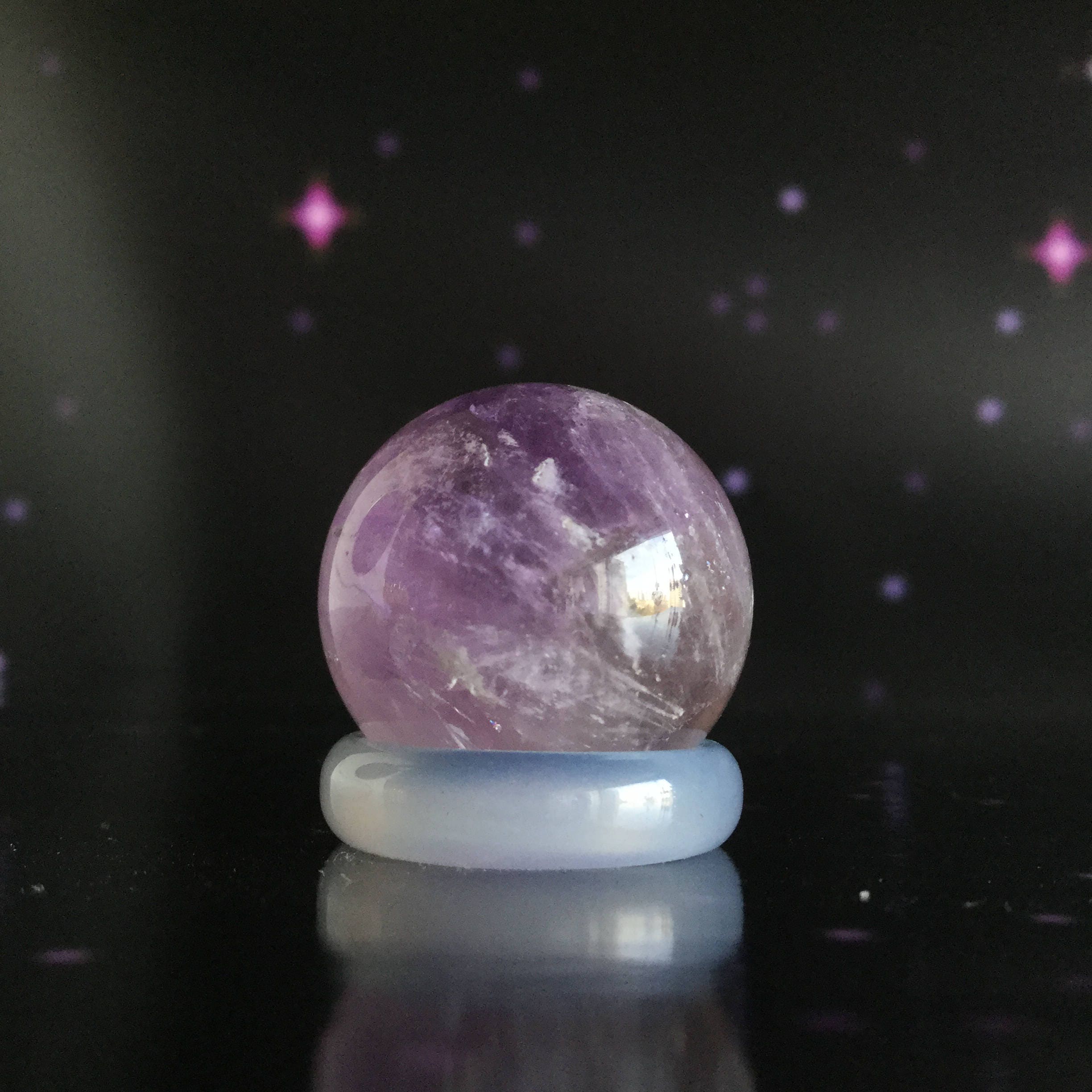 Amethyst Crystal ball, 1” gemstone sphere with stand
