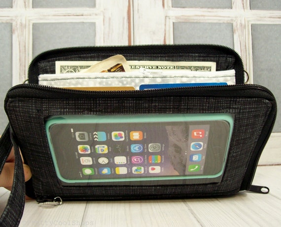 Womens Wallet cell phone wallet Bifold Zip Around Coal