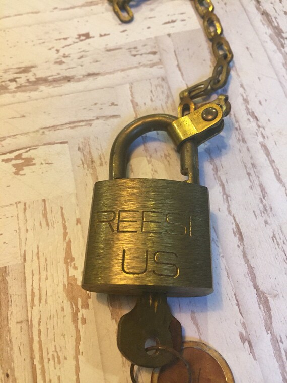 Reese vintage brass lock with chain and working key