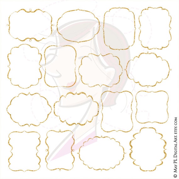 Glitter Frame Clipart Gold Sparkle Border Frames LARGE 10 INCH