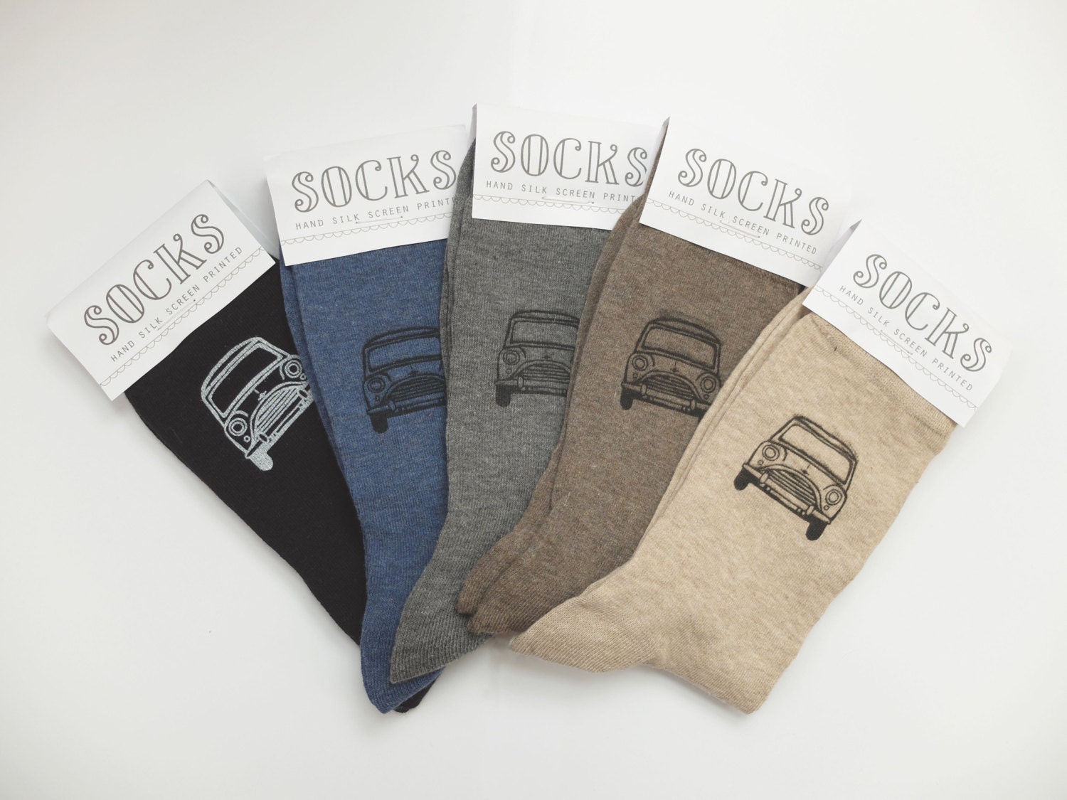 mens silk screen printed mini cooper socks in 5 colours