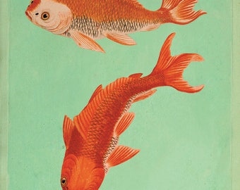 Zen Wall Art Asian Wall Art fish art print set of 6 koi art