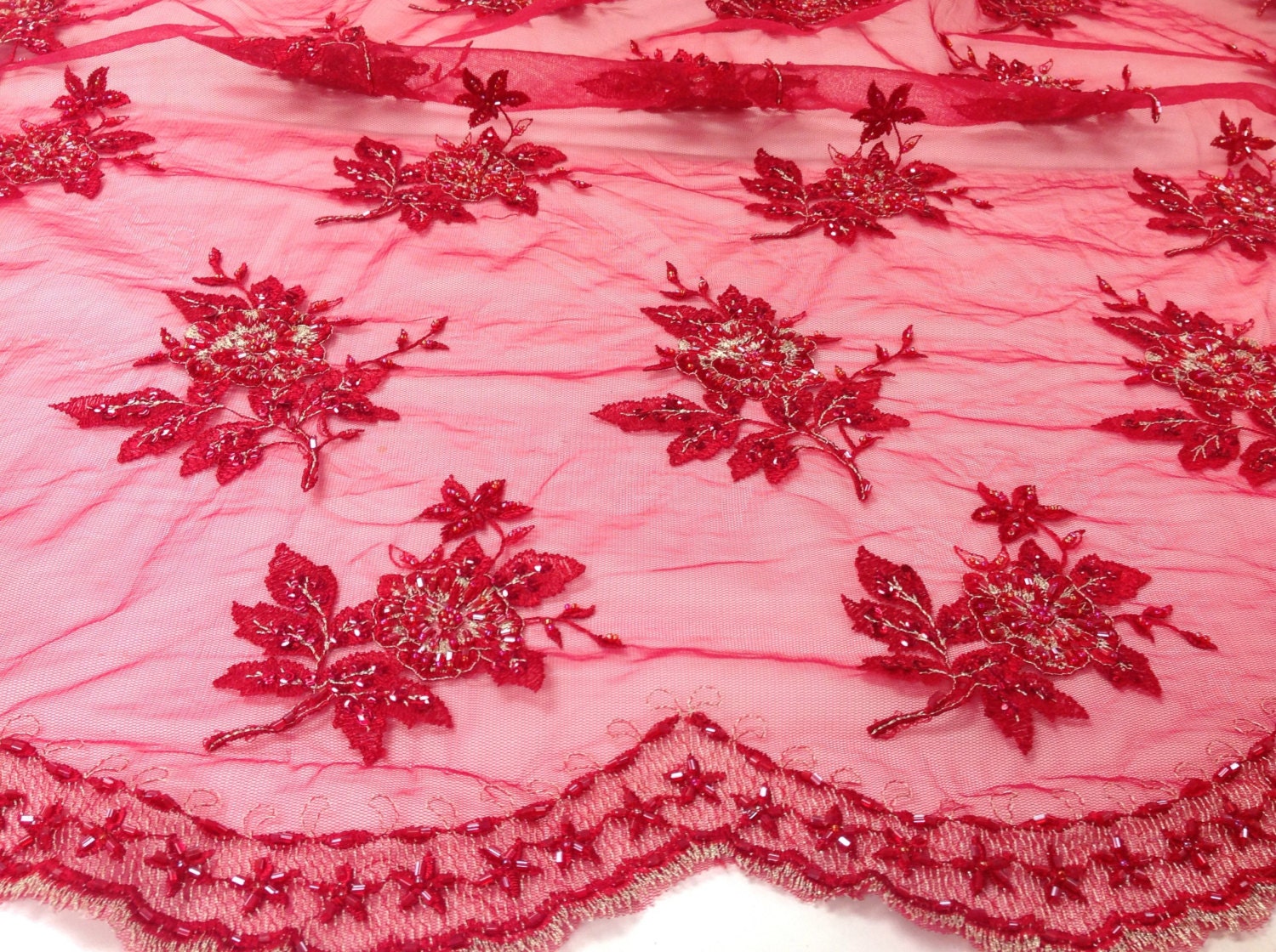 Red lace fabric by the yard Lace Dress fabric Flower Girl