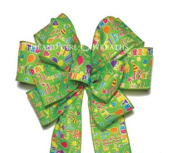 Items similar to Happy Birthday Wired Ribbon Wreath Bow, Birthday ...