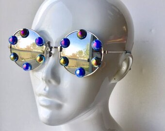 Vintage Round Steampunk sunglasses small round gold sunglasses