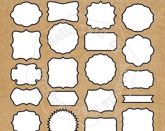 SALE Kraft Paper Labels CLIP ART Set 16 vintage labels frames