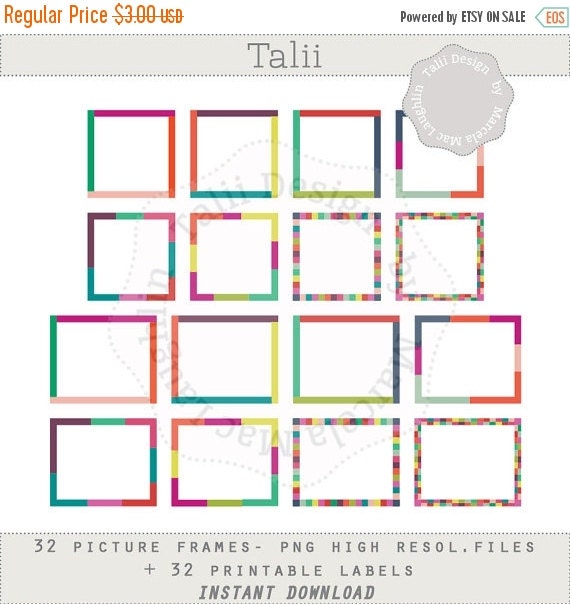Pop Frames and Labels CLIPART and PRINTABLE SET by HelloTalii