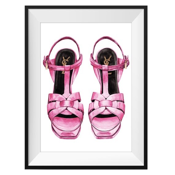 YSL Pink Heels Shoe Print Original watercolor print