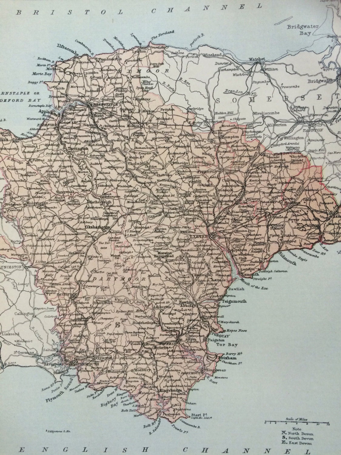 1875 DEVON original antique map, cartography, geography, wall decor ...