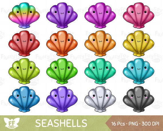 Kawaii Seashells Clipart Cute Nautical Marine Sea Shells
