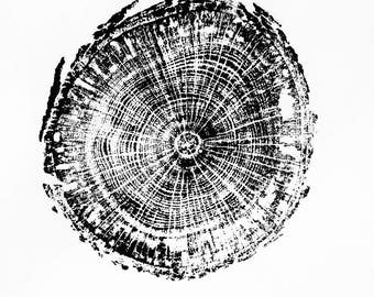 Oak Tree Rings Black and White Hand Drawn PRINTABLE English