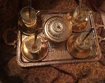 Gold plated tea set | Etsy