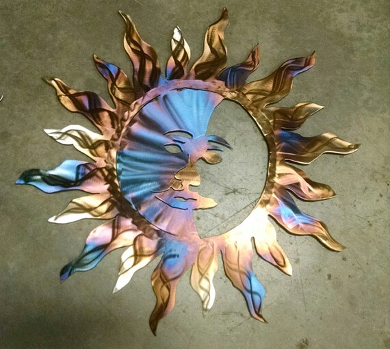 Metal sun with moon metal wall art decor large rustic wall