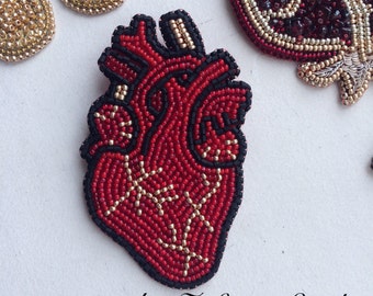 Beaded heart brooch | Etsy
