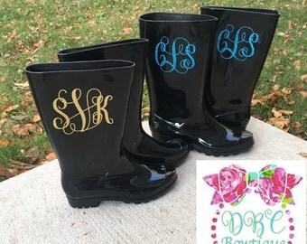 Monogram rain boots | Etsy