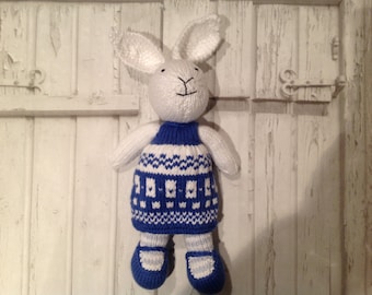 Knitted bunny rabbit toy in spring Easter dress RESERVED FOR