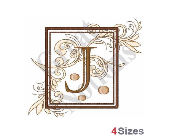 Fancy Square Letter J Machine Embroidery Design