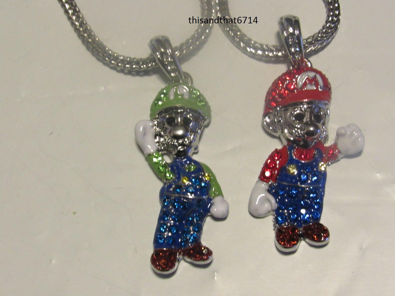 Iced Out Mario and Luigi Bros Gold or Silver Necklace Set With