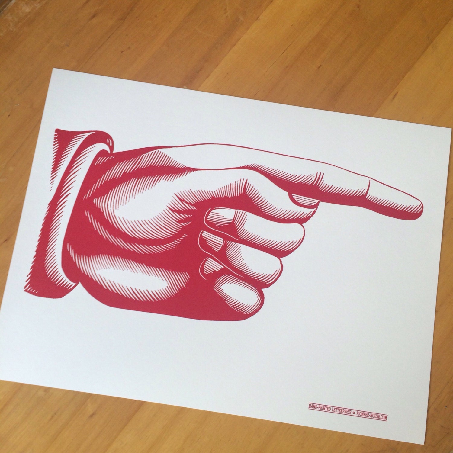 Giant POINTY FINGER Pointing RIGHT Hand Printed Letterpress