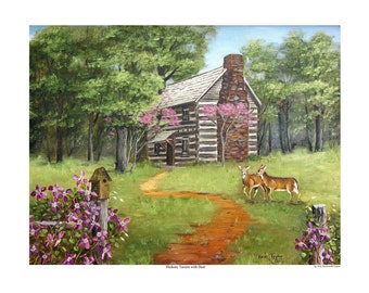 Log cabin painting | Etsy