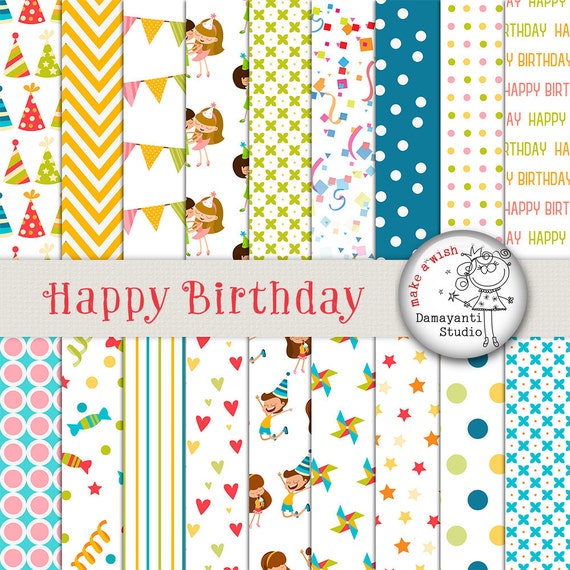 Happy Birthday paper Gifts digital paper Scrapbooking Paper