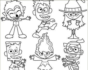 Cute Halloween Clip art Digital mummy witch frankenstein