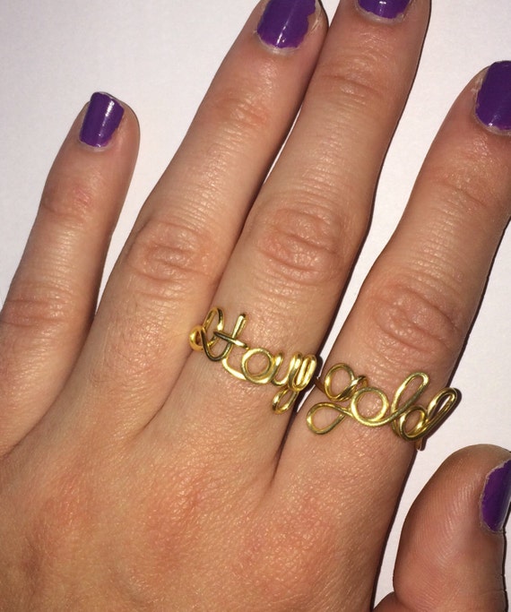 Stay Gold Adjustable Wire Script Set of Rings by Hannahraejewelry