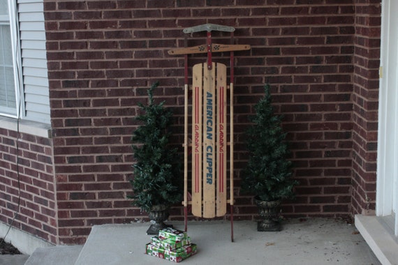 American Clipper Wood Sled Vintage Gladding Sled Christmas