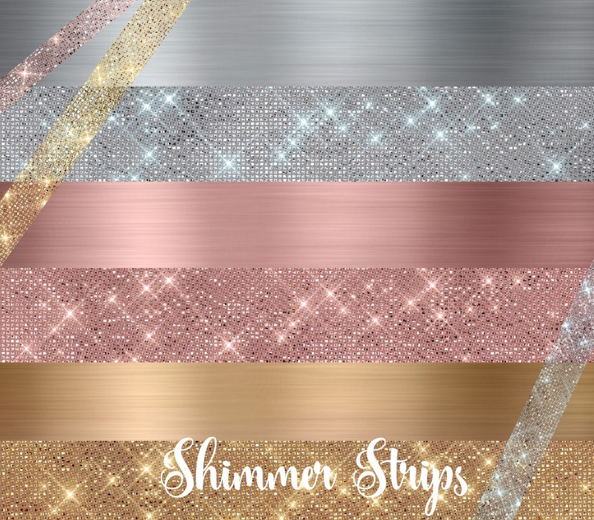 Shimmer Strips Clipart Rose Gold Gold and Silver Diamond