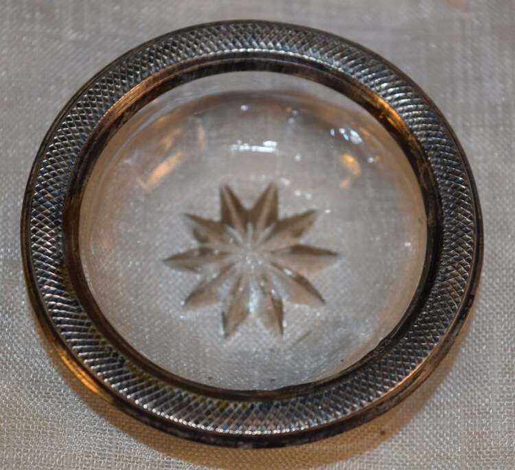 Silver Trim Glass Salt Cellar Vintage by ShellysSelectSalvage