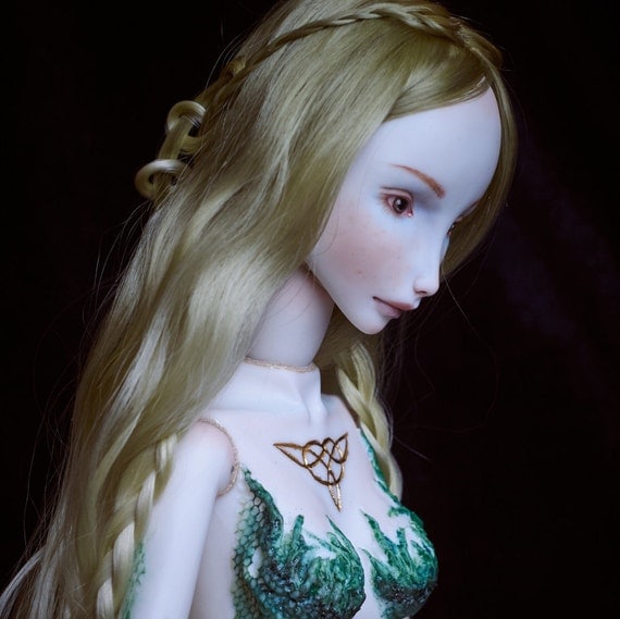 Porcelain bjd mermaid Wellgunde Green mermaid doll by MelianDolls