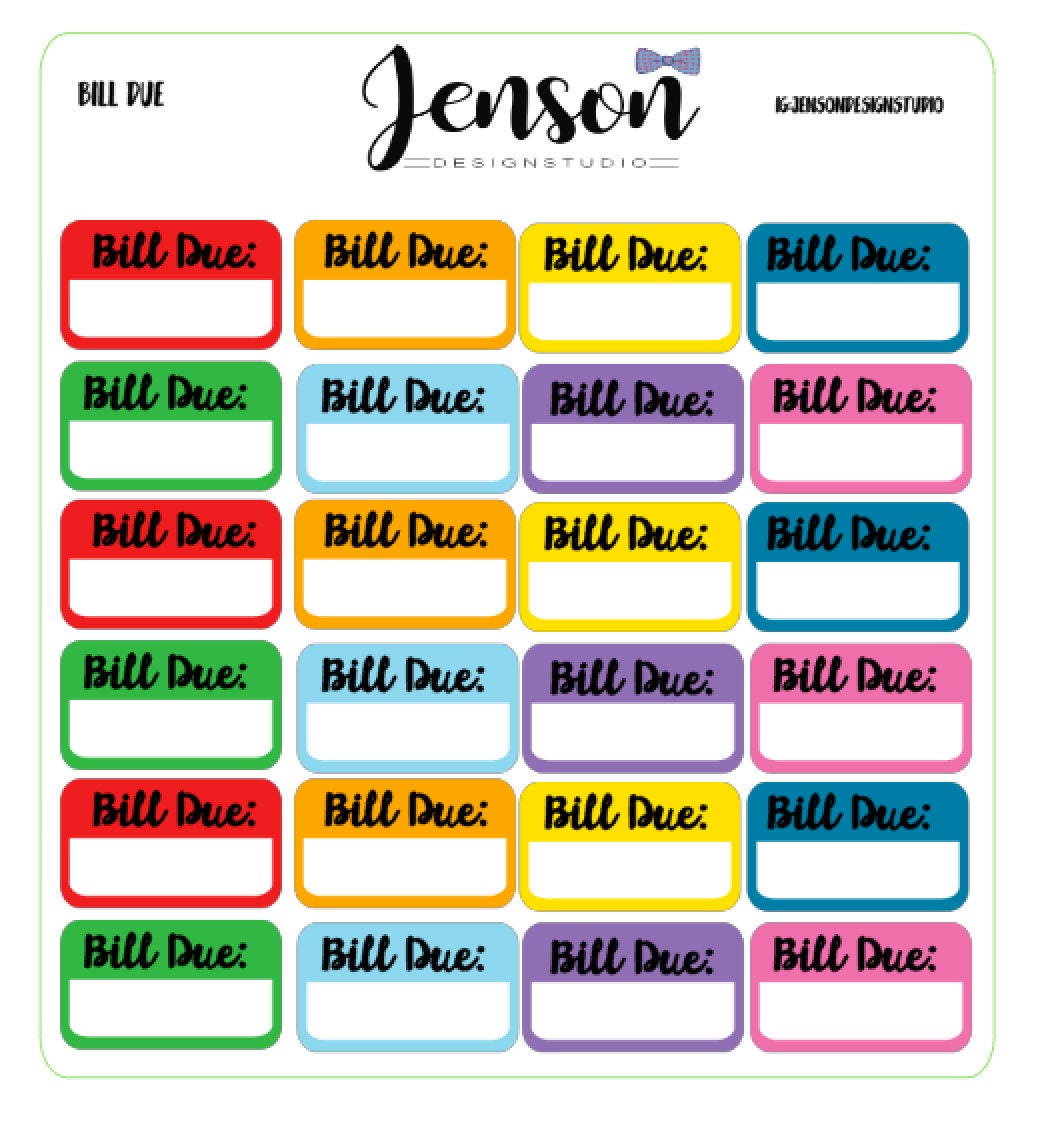 Bill Due/Bill Reminder/Payment Reminder Planner Stickers 24 count from ...