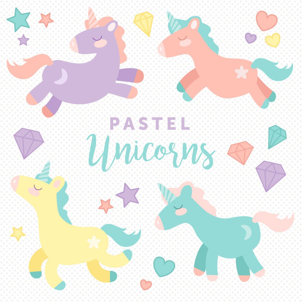 Pastel Unicorn Clipart Pack Stars Candy Unicorn Clip Art