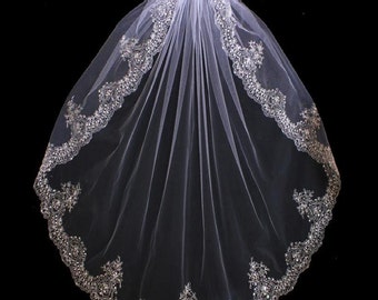 Silver wedding veil | Etsy