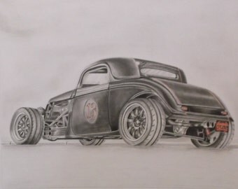 Hot rod drawing | Etsy