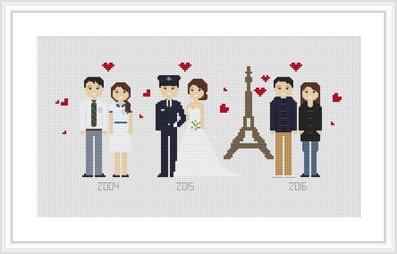 Personalized Timeline Cross Stitch Pattern DIY gift Wedding