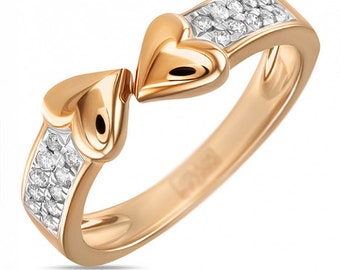 Two heart gold ring | Etsy