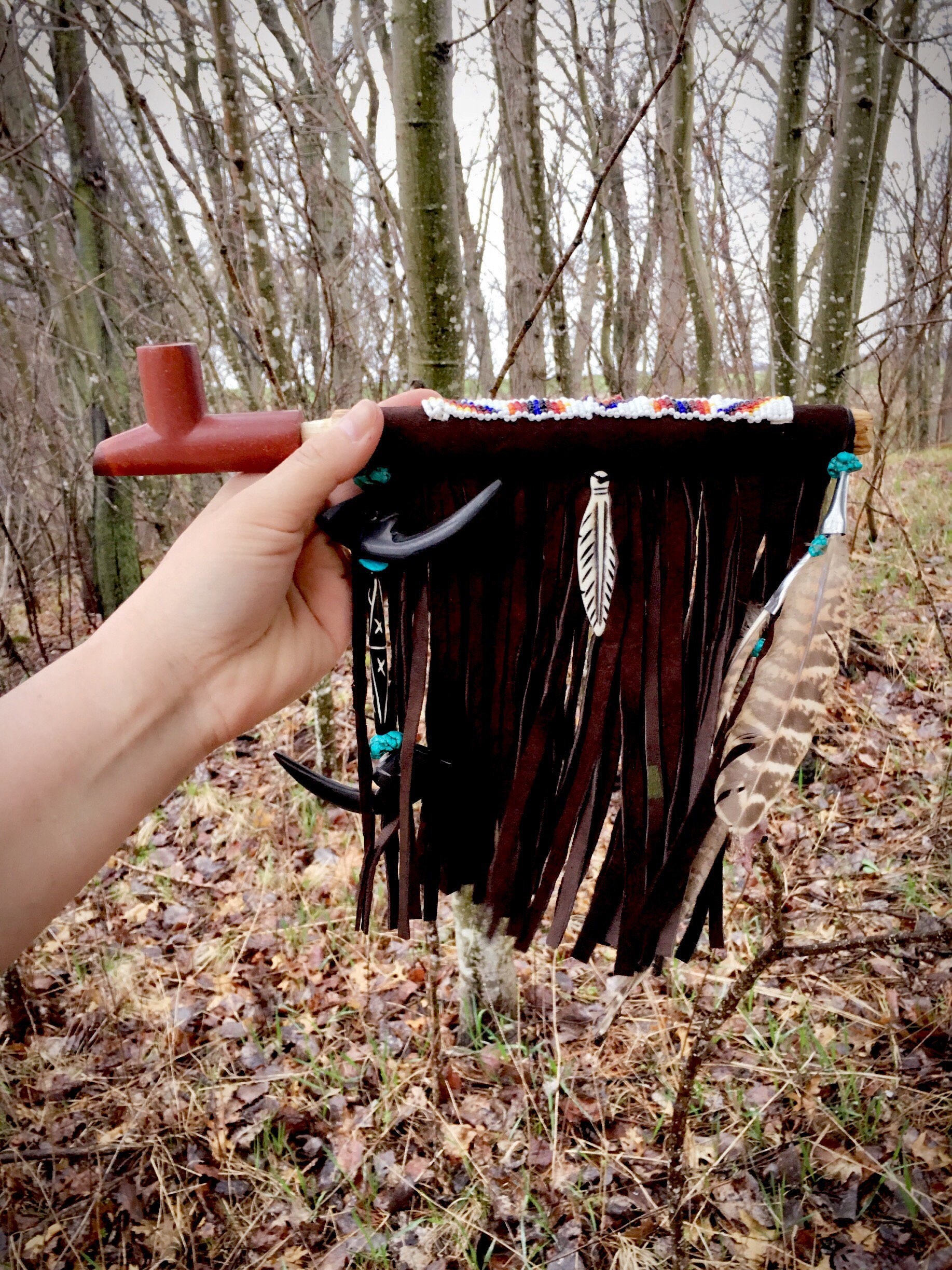 Authentic Native American Peace Pipe Complete with Buckskin Carrying ...